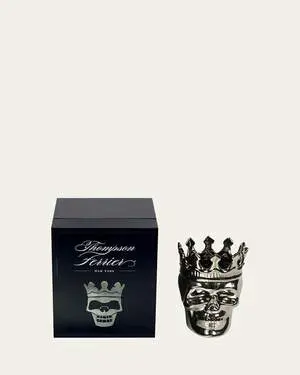 THOMPSON FERRIER Silvertone Maximilien Skull Candle, 23.3 Oz. The Aroma Scent - Silver