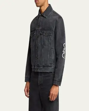 Loewe Anagram Elbow Denim Trucker Jacket - Black
