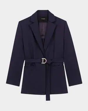 Maje Maje Villeplisse Belted Blazer - Navy