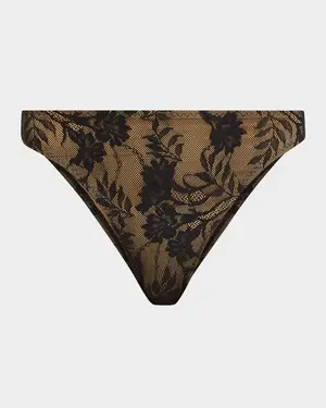 Norma Kamali Luca Floral Lace Bikini Bottoms - Blk Stretch Lc Nude
