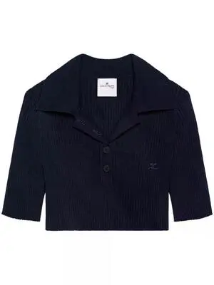 COURREGES Knitted Cropped Polo Top - Blue