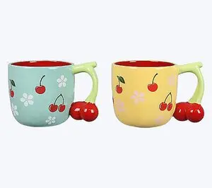 YOUNG'S INC. Young's Ceramic Cherry Mugs Set Of 2 - One-color