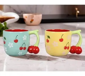 YOUNG'S INC. Young's Ceramic Cherry Mugs Set Of 2