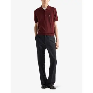 Prada Embroidered-logo Superfine Wool Polo Shirt - Burgundy