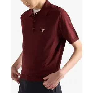 Prada Embroidered-logo Superfine Wool Polo Shirt - Burgundy