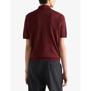 Prada Embroidered-logo Superfine Wool Polo Shirt - Burgundy