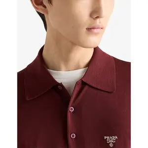 Prada Embroidered-logo Superfine Wool Polo Shirt - Burgundy