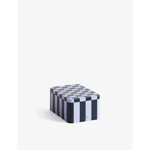HAY Checkerboard-pattern Small Tin Container - Dark Blue And Lavender
