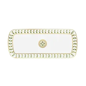Bernardaud Constance Rectangular Cake Platter, 15 - Green/gold