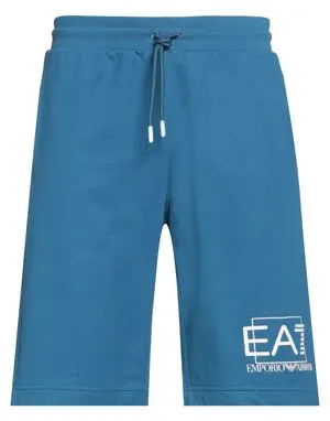 EA7 Pastel Cotton French Terry Shorts With Logo Appliqu - Blue