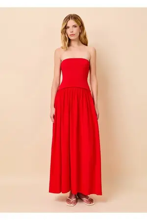 Solid & Striped Strapless Soglio Dress - Red