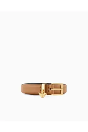 Emporio Armani Smooth Leather Belt With Logo - Natural