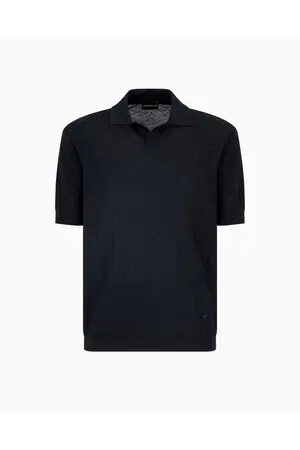 Emporio Armani Us Exclusive Woven-effect Virgin-wool Jumper With A Polo-shirt Collar