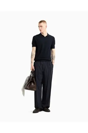 Emporio Armani Us Exclusive Woven-effect Virgin-wool Jumper With A Polo-shirt Collar