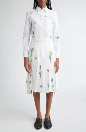 Thom Browne Floral Embroidered Cotton Shirt