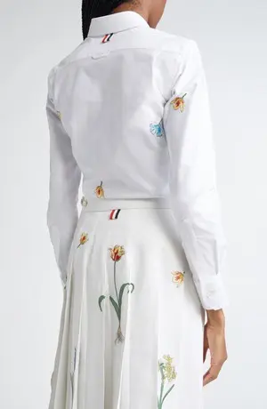 Thom Browne Floral Embroidered Cotton Shirt