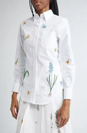 Thom Browne Floral Embroidered Cotton Shirt