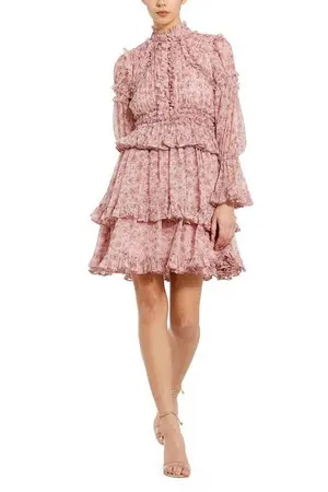 Mac Duggal Floral Chiffon Ruffle Mini Dress