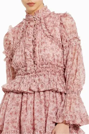 Mac Duggal Floral Chiffon Ruffle Mini Dress