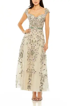 Mac Duggal Floral Embroidered Dress - Nude Multi