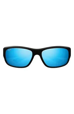 Maui Jim Mauklele Rectangular Sunglasses - Matte Black/ Blue Hawaii