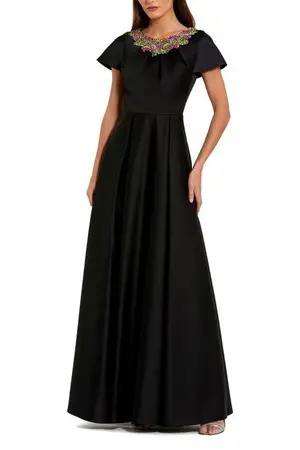 Mac Duggal Satin Beaded Neckline Gown