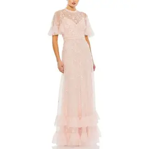 Mac Duggal Floral Embellished A-line Gown - Peach
