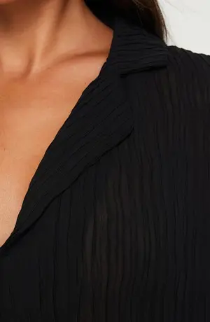 Princess Polly Selma Crinkle Button-up Top - Black