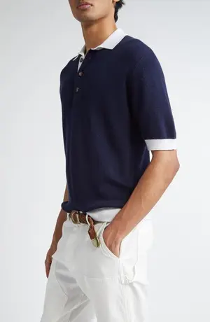 Eleventy Cotton & Virgin Wool Polo Sweater - 11-01 Blue And White