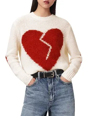 ALLSAINTS Luvheart Crewneck Sweater - Ecru White/red