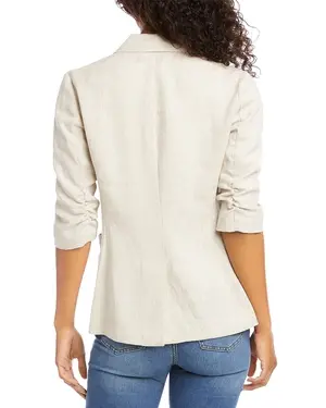 Karen Kane Linen Jacket With Ruched Sleeves - Oat