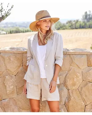 Karen Kane Linen Jacket With Ruched Sleeves - Oat