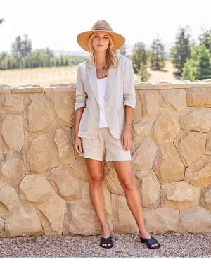 Karen Kane Linen Jacket With Ruched Sleeves - Oat