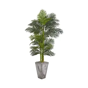 NEARLY NATURAL 7' Golden Cane Artificial Palm Tree In Cement Planter - Green