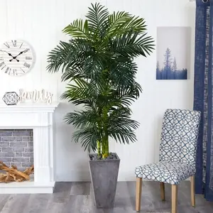 NEARLY NATURAL 7' Golden Cane Artificial Palm Tree In Cement Planter