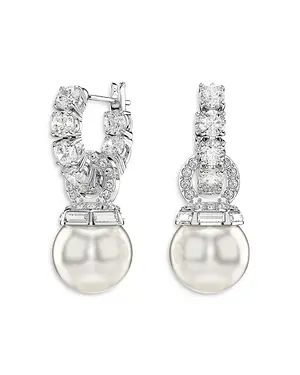 SWAROVSKI Matrix Crystal & Imitation Pearl Drop Earrings - Silver