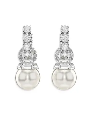 SWAROVSKI Matrix Crystal & Imitation Pearl Drop Earrings - Silver