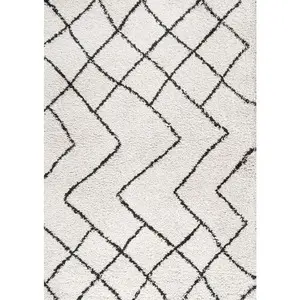 JONATHAN Y Alcudia Geometric Shag Area Rug - Beige/dark Gray