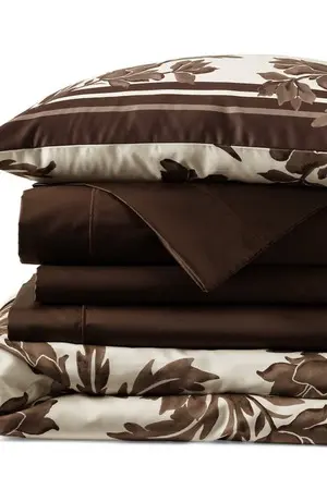 LANDS' END 700 Thread Count Luxe Sateen Egyptian Cotton No Iron Bed Pillow Sham - Dark Walnut Elegant Floral