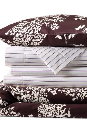 LANDS' END 700 Thread Count Luxe Sateen Egyptian Cotton No Iron Bed Pillow Sham - Lush Burgundy Ikat Floral