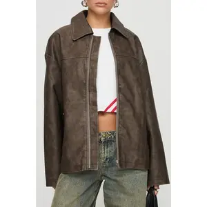 Princess Polly Oversized Faux Leather Jacket - Brown