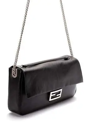 Fendi Baguette Large Leather Shoulder Bag - Black