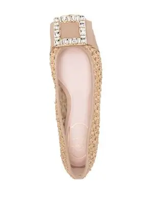 ROGER VIVIER Très Vivier Raffia Ballet Flats - Beige