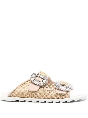 ROGER VIVIER Slidy Viv Raffia Sandals - Beige