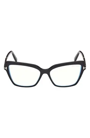 TOM FORD 55mm Cat Eye Optical Glasses - Black Eco / T Logo