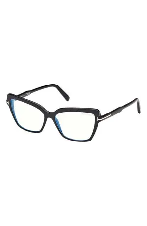 TOM FORD 55mm Cat Eye Optical Glasses - Black Eco / T Logo