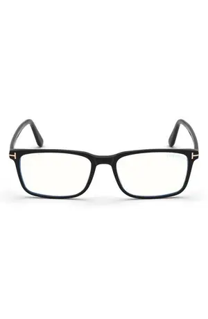 TOM FORD TOM FORD 56mm Rectangular Optical Glasses Black Rose Gold/t Logo