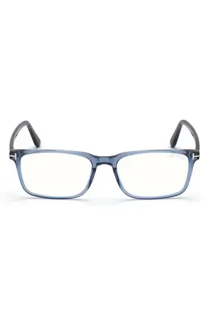 TOM FORD 56mm Rectangular Optical Glasses - Blue Palladium /t Logo