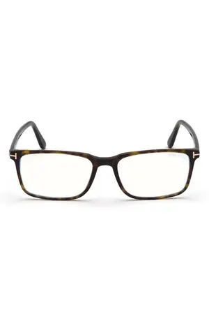 TOM FORD 56mm Rectangular Optical Glasses - Havana Rose Gold/t Logo