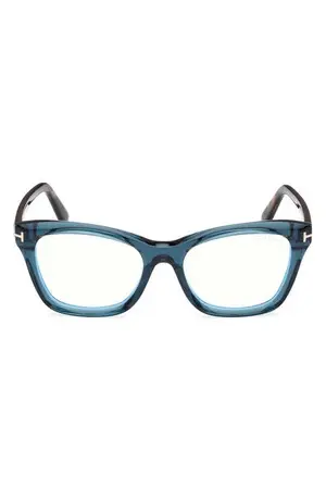 TOM FORD 53mm Cat Eye Optical Glasses - Aqua / Vintage Blue Havana